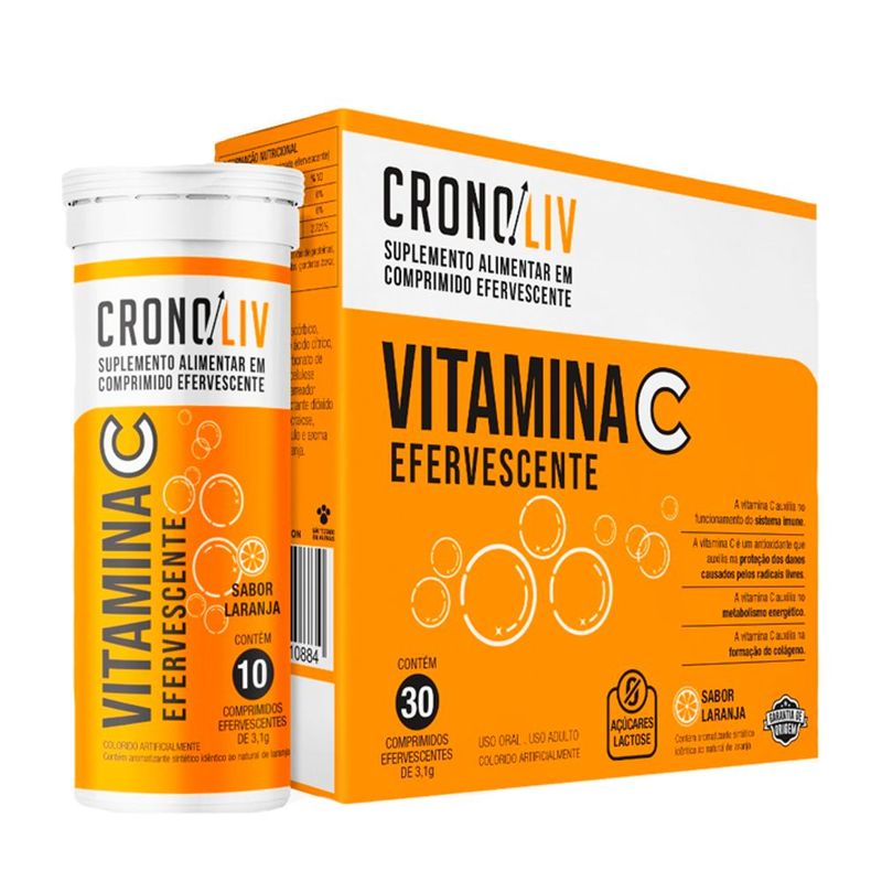 Cronoliv Vitamina C 1G Efervescentes 3,1G 30 Comprimidos - D'Or Mais Saúde