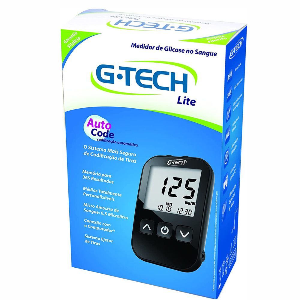 Medidor De Glicose G-Tech Lite Auto Code Kit 10 Com 10 Tiras - D'Or ...