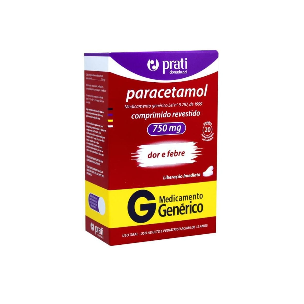 Paracetamol 750mg 20 Comprimidos Revestidos Prati Donaduzzi Genérico ...