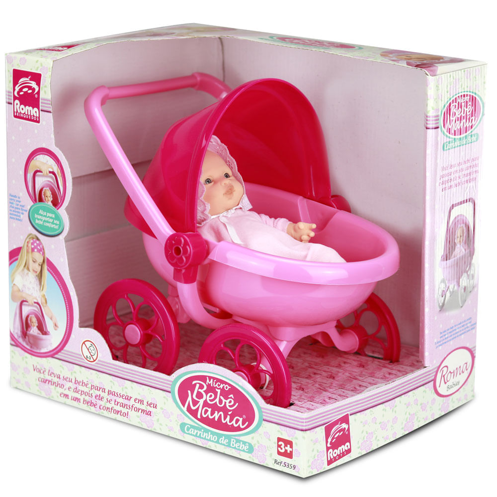 Mini Boneca - Micro Bebê Mania - Carrinho de Bebê - Pink com Rosa ...