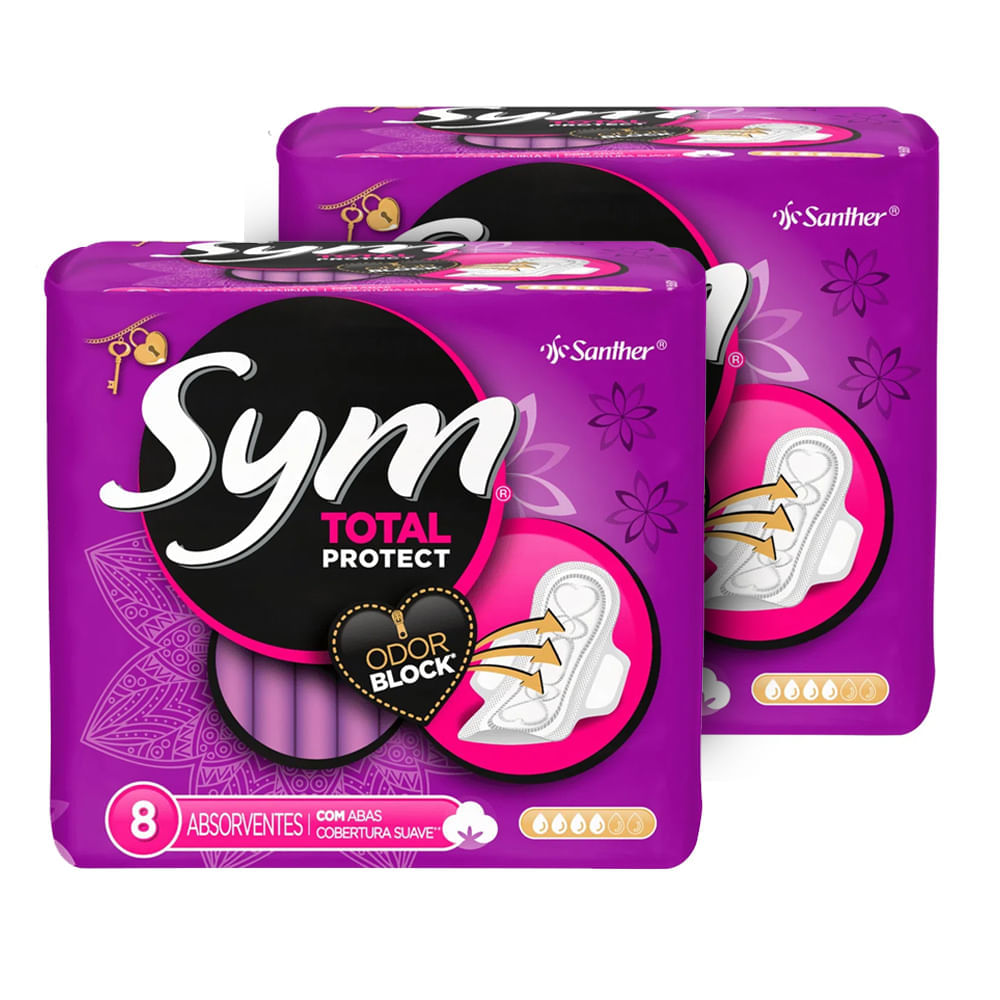 Kit 2 Absorvente Sym Com Abas Normal Suave 8 Unidades - D'Or Mais Saúde