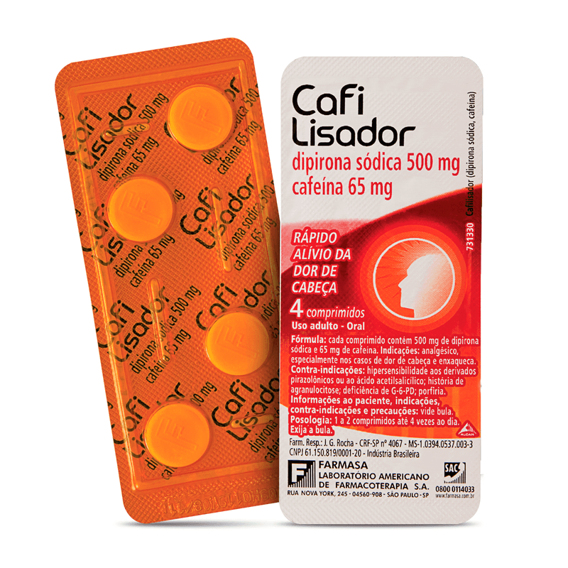 Cafi Lisador 500Mg 65Mg Com 4 Comprimidos - D'Or Mais Saúde