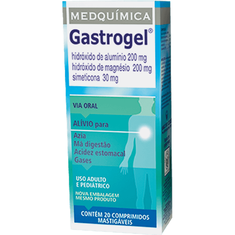 Gastrogel 25MG + 153MG + 200MG Comprimido mastigável - Caixa com 20 ...