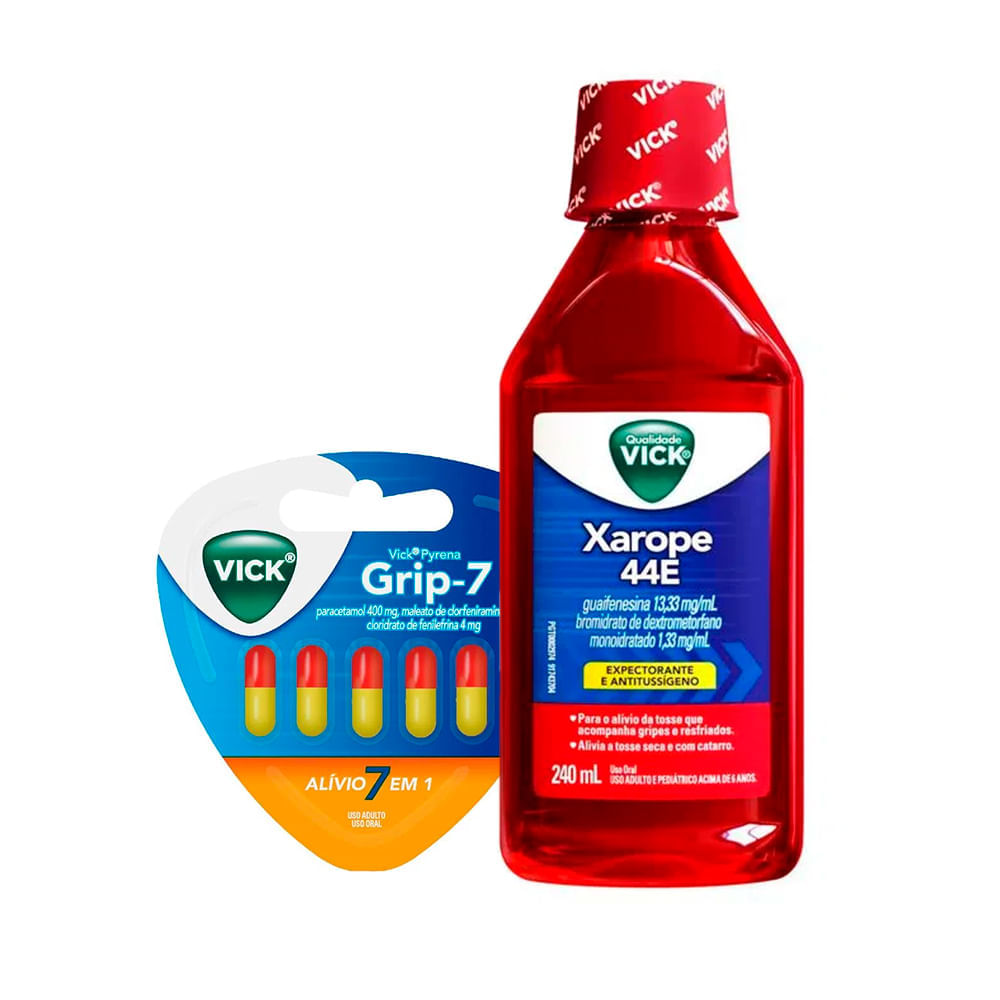 Kit Xarope Vick 44E 240ml + Vick Pyrena Grip 7 - 5 Cápsulas - D'Or Mais ...