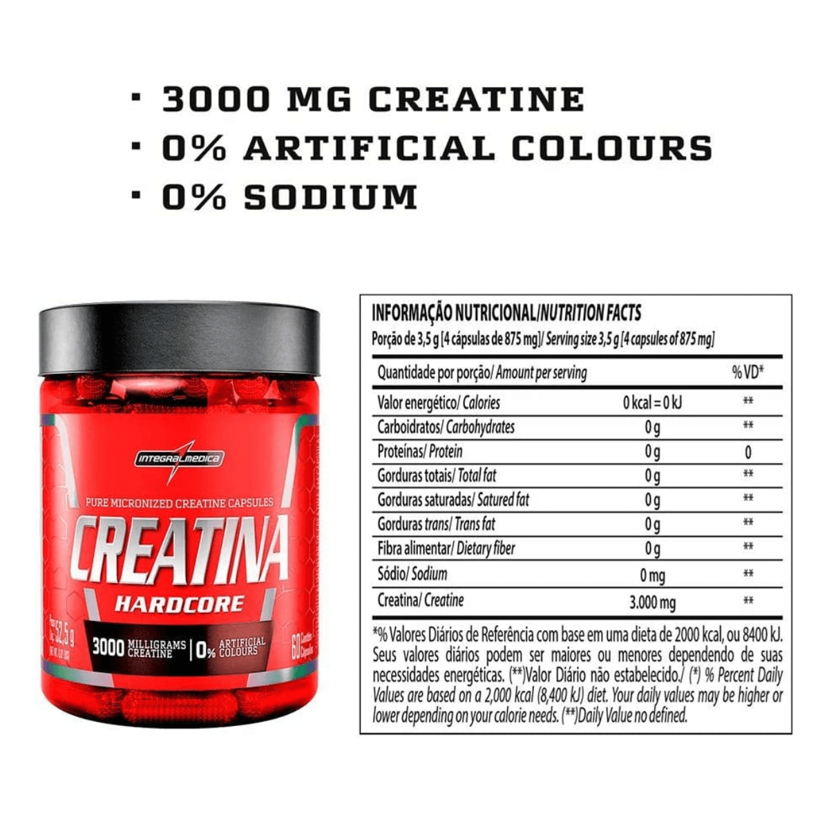 Creatina pura Integral Medica Hardcore c/ 60 capsulas - D'Or Mais Saúde