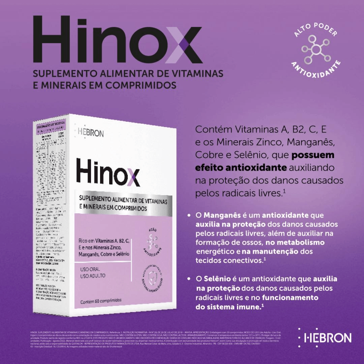 Suplemento Alimentar Hinox C/60 Comprimidos - D'Or Mais Saúde