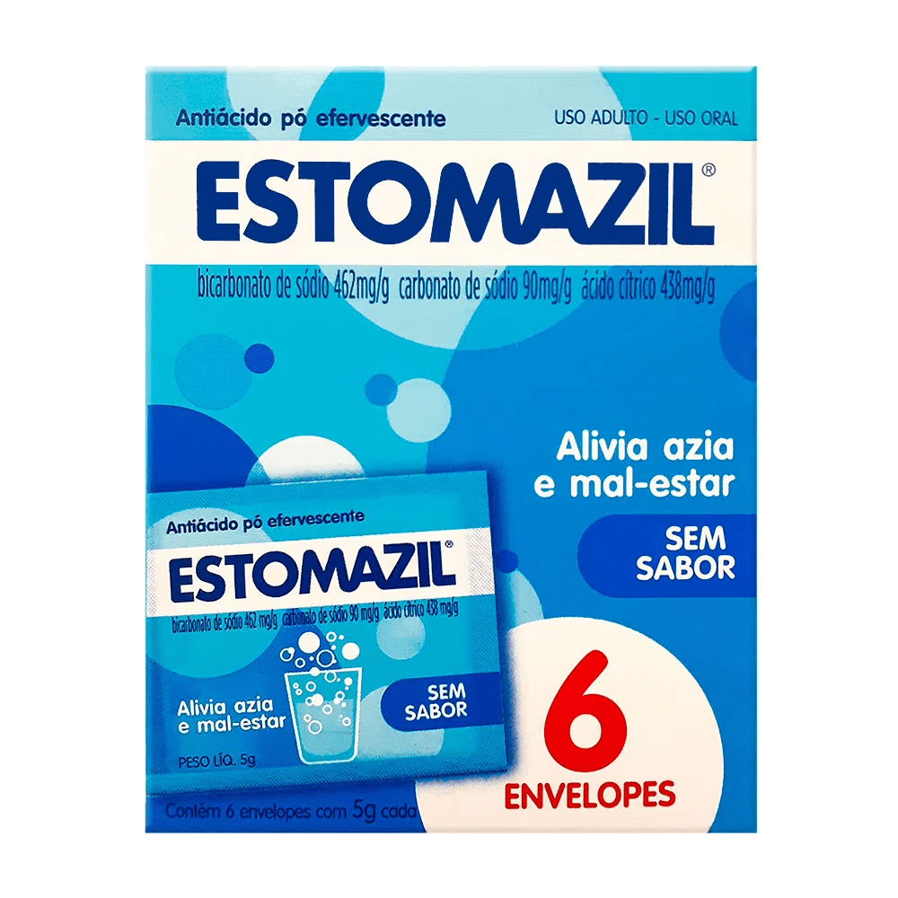 Antiácido Pó Efervescente Estomazil Sabor Sem Sabor 6 envelopes com 5g ...