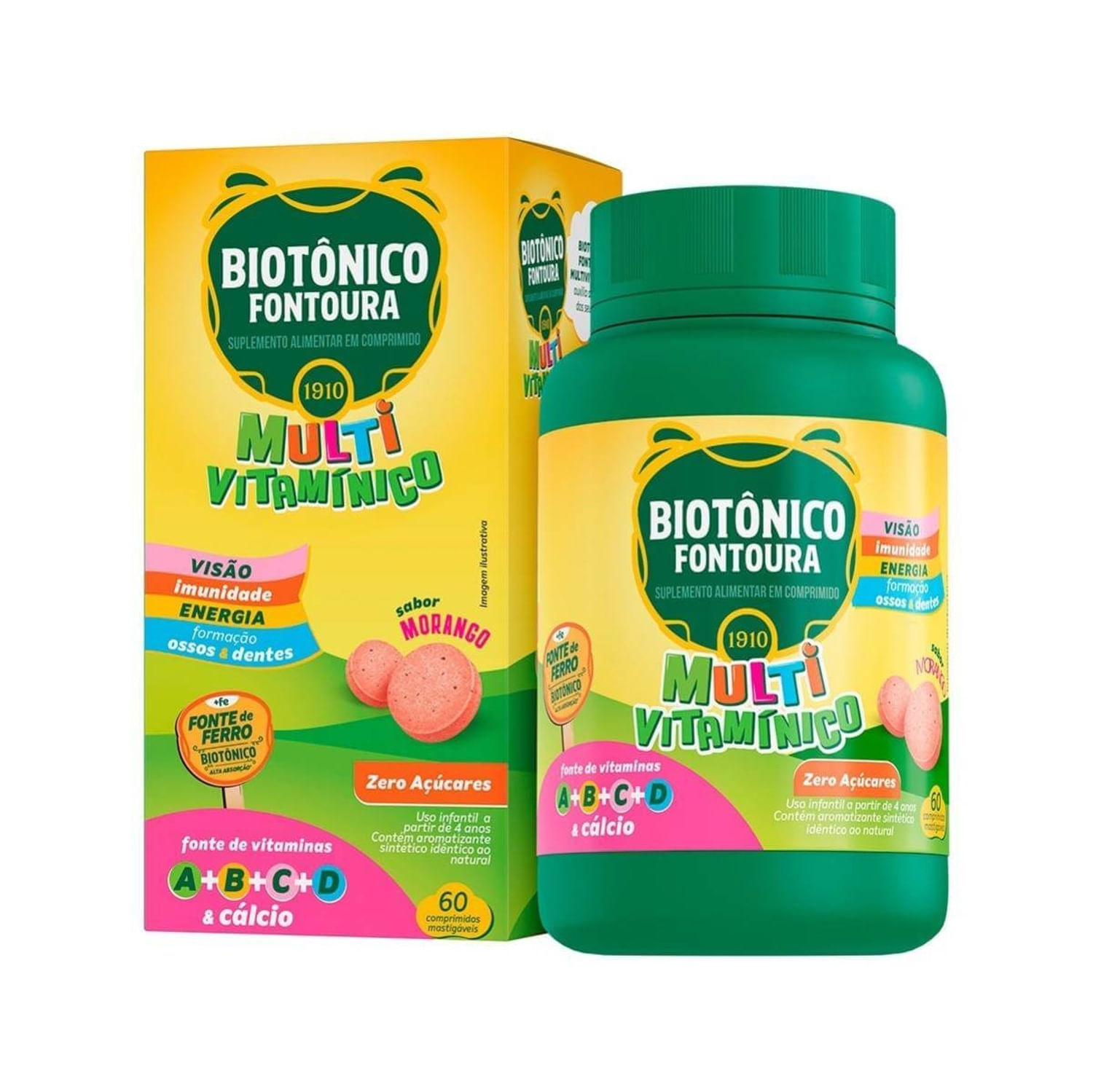 Biotônico Fontoura Sabor Morango 60 Comprimidos Mastigáveis - D'Or Mais ...