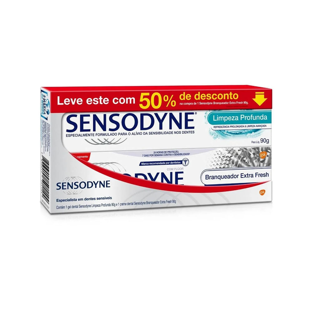 KIT CREME DENTAL SENSODYNE LIMP PROF+BRANQ EXTRA FRESH 90G - D'Or Mais Saúde