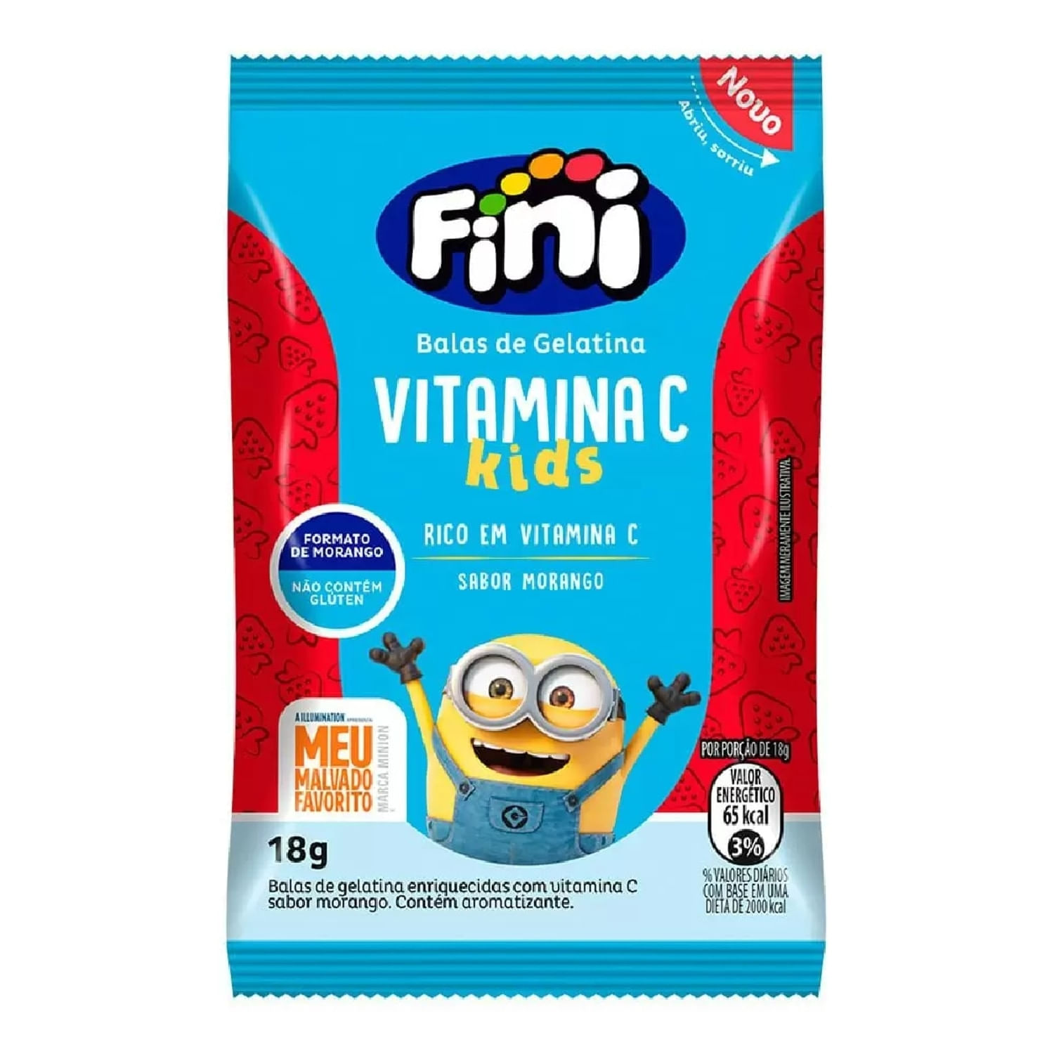 Bala de Gelatina Fini Vitamina C Kids Sabor Morango 18g - D'Or Mais Saúde